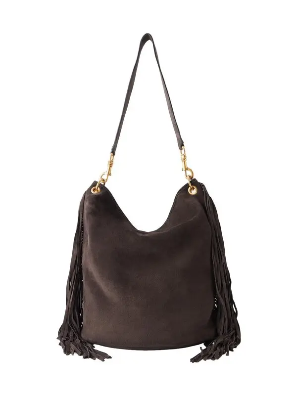 NILI LOTAN Asher Fringed Suede Shoulder Bag - Brown