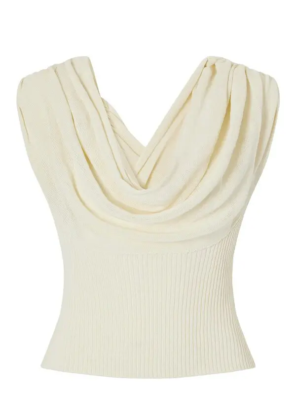 KALLMEYER Meeka Cowl-neck Cotton-blend Ribbed Top - Neutrals