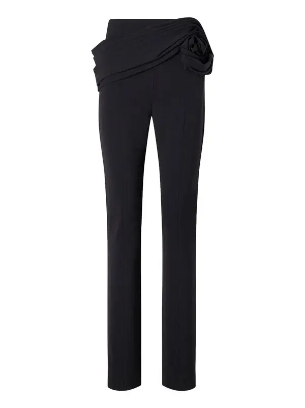Carolina Herrera Gathered Wool-blend Twill Straight-leg Trousers - Black