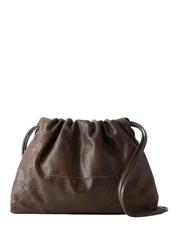 Brunello Cucinelli Monili-embellished Lizard-effect Leather Shoulder Bag - Brown