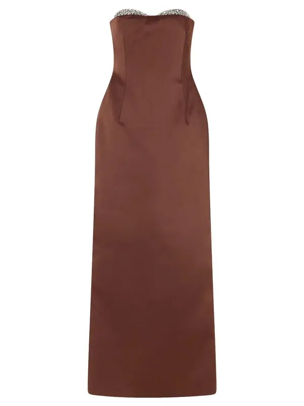 ILKYAZ OZEL Noelie Strapless Crystal-embellished Satin Gown - Brown