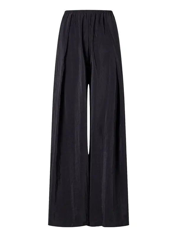 LA LIGNE Pleated Crinkle Satin Wide-leg Trousers - Black