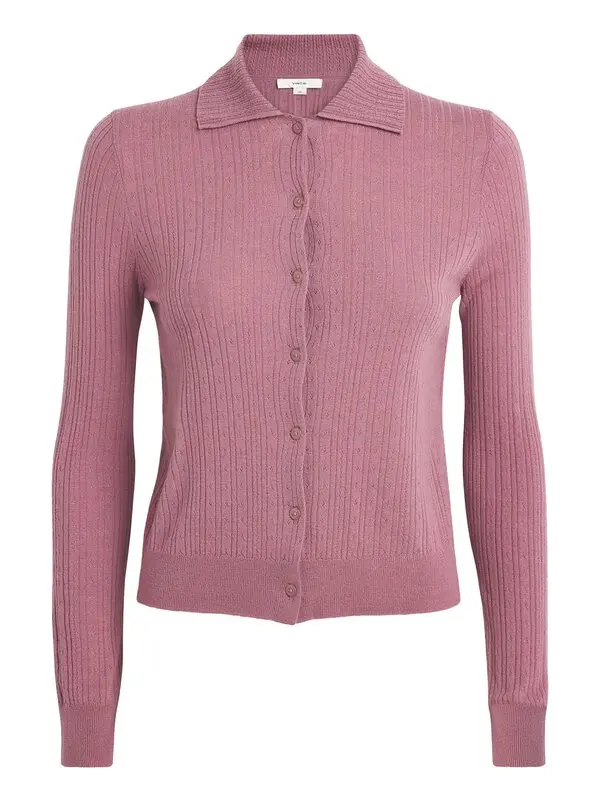 Vince Wool Pointelle Cardigan - Pink