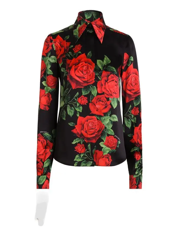 Dolce & Gabbana Rose-print Satin Shirt - Multicolor