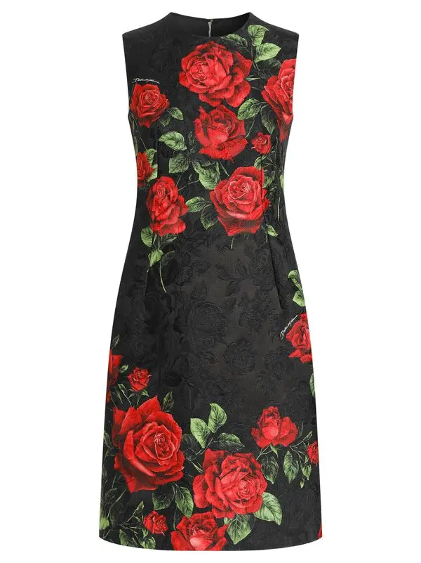 Dolce & Gabbana Rose-print Brocade Dress - Multicolor