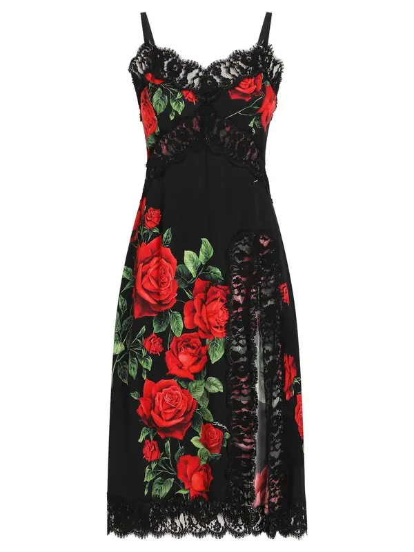Dolce & Gabbana Rose Print Charmeuse Dress - Multicolor