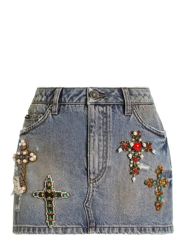Dolce & Gabbana Denim Miniskirt With Embroidery Denim And Jeans Multi-colored - Multicolor