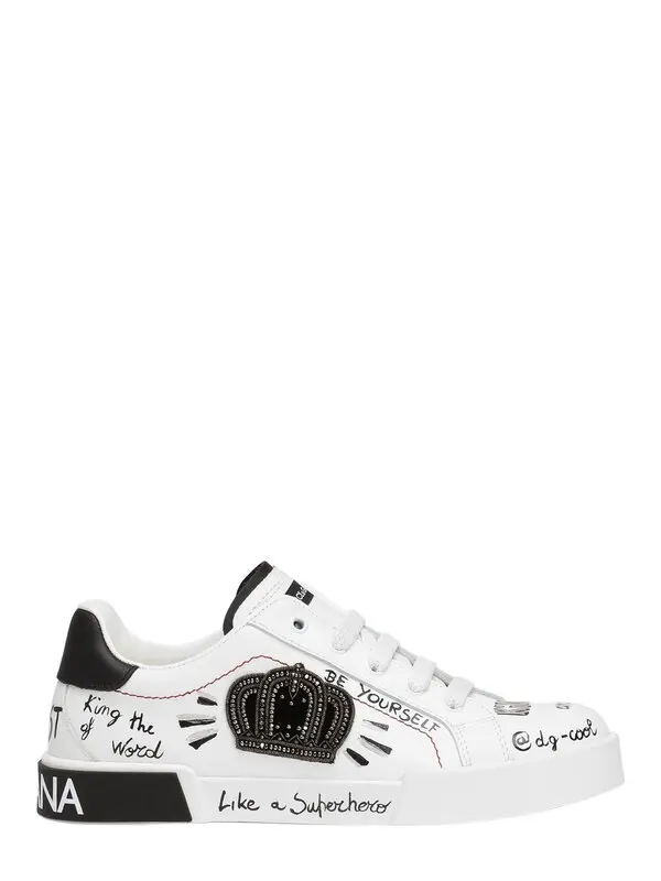 Dolce & Gabbana Printed Calfskin Portofino Light Sneakers Shoes White - Multicolor