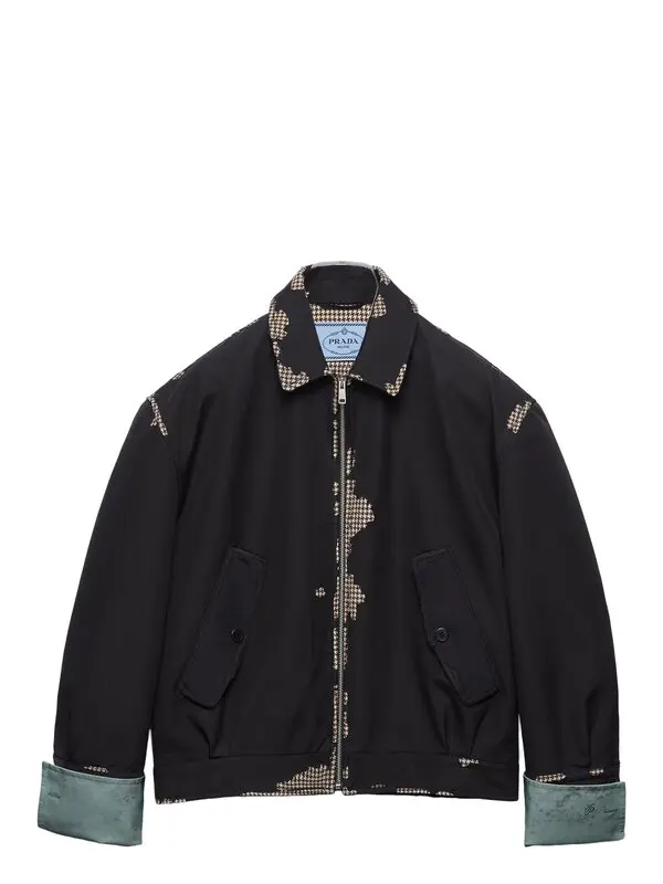 Prada Bonded Leather And Houndstooth Jacket - Black/ivory