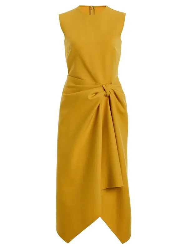Oscar De La Renta Wool Blend Draped Waist Cocktail Midi Dress - Yellow