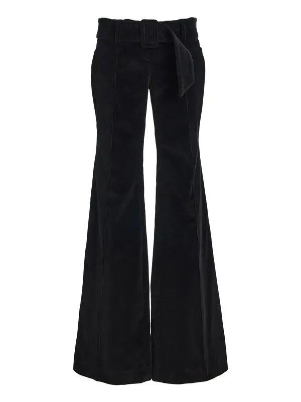 Françoise Clover Belted Flare Cotton Trousers - Black