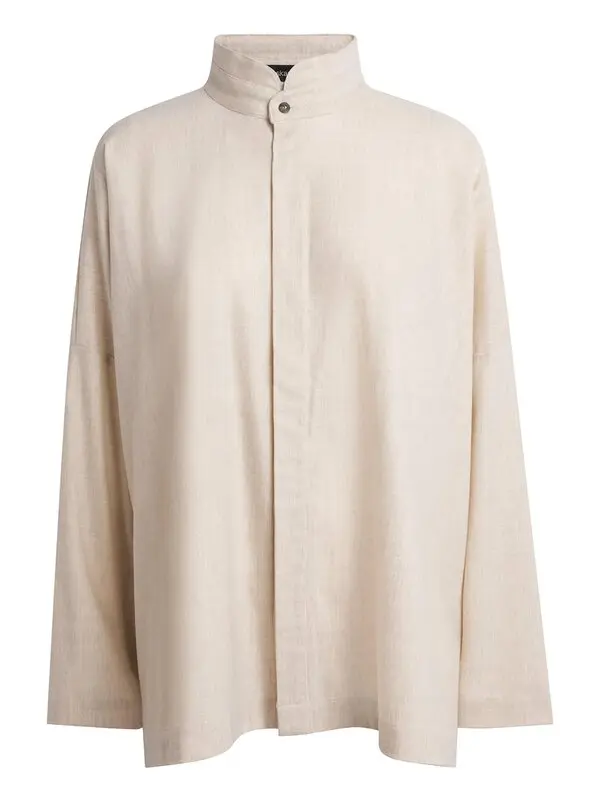 Eskandar Virgin Wool-cashmere Double Stand-collar Shirt - Neutral