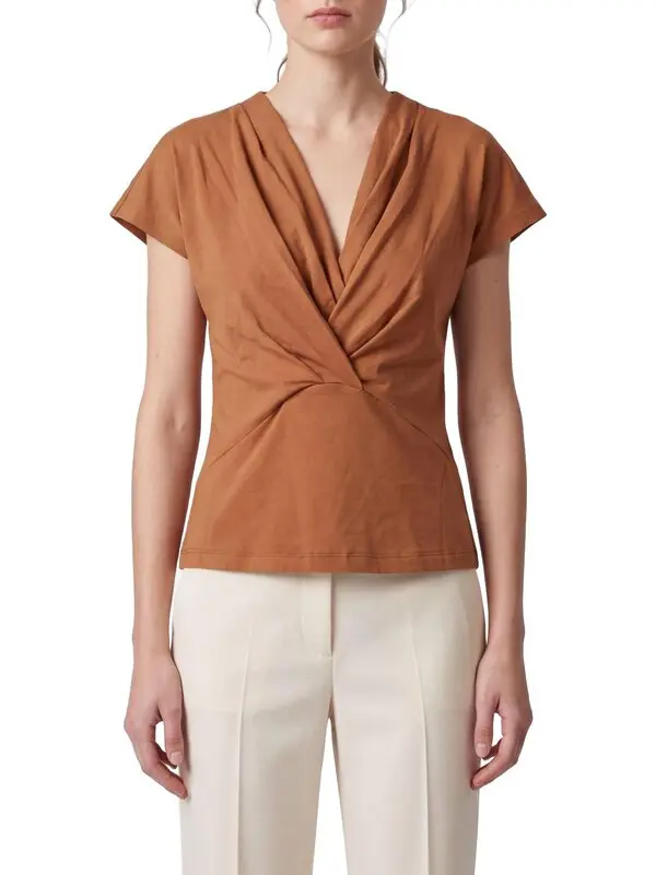 Isabel Marant Étoile Short-sleeved V-neck Draped Cotton Top - Camel