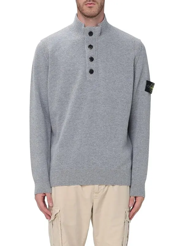 Stone Island Virgin Wool Turtleneck Sweater With Compass Logo Patch - Grey