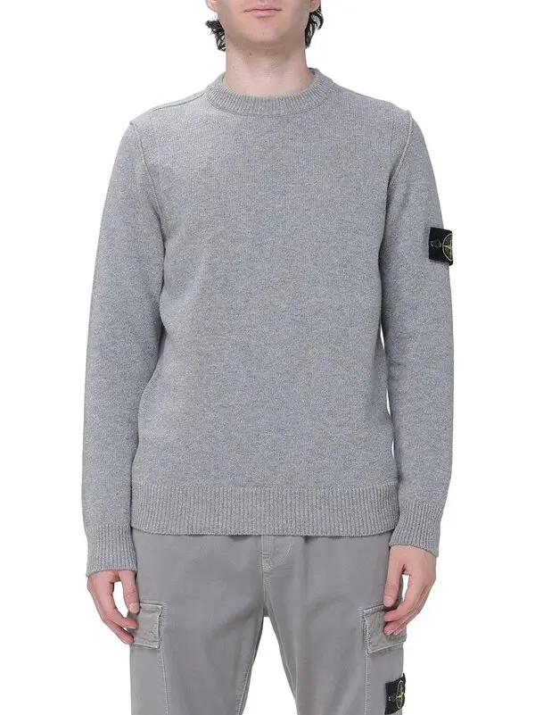 Stone Island Virgin Wool Crewneck Sweater With Compass Logo Patch - Grey