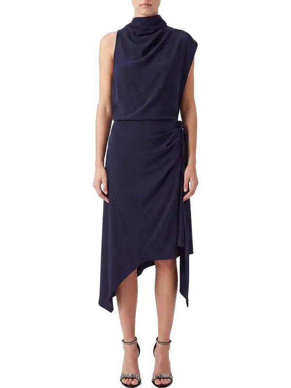 N° 21 One-shoulder Midi Dress With Asymmetrical Draping In Viscose - Black