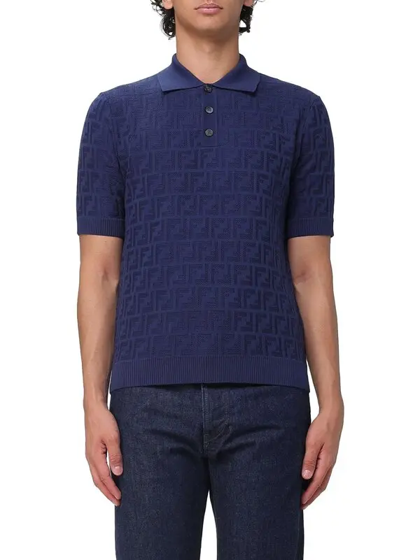 Fendi Slim Fit Ff Monogram Cotton Knit Polo Shirt - Blue