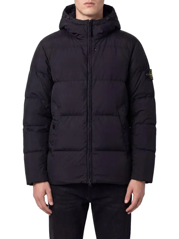 Stone Island Waterproof Puffer Jacket With Hood And Compass Logo - Black