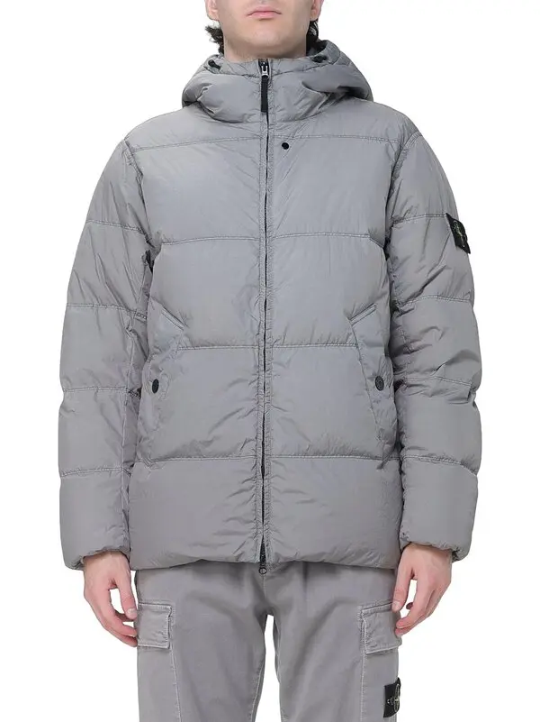 Stone Island Waterproof Puffer Jacket With Hood And Compass Logo - Grey