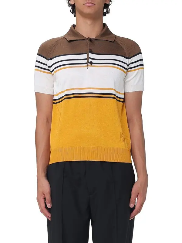 Fendi Striped Cotton Knit Polo Shirt With Contrast Tipping - Multicolor