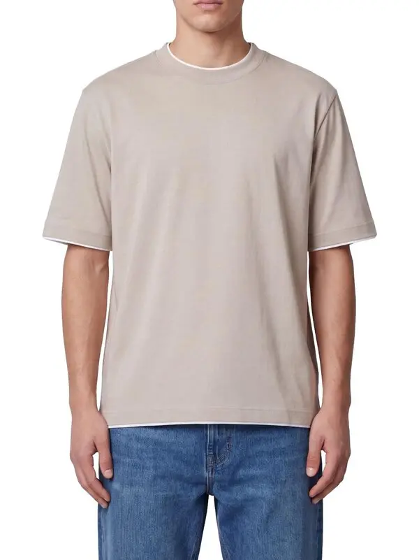 Eleventy Cotton Crew-neck T-shirt With Contrast Trims - Nude
