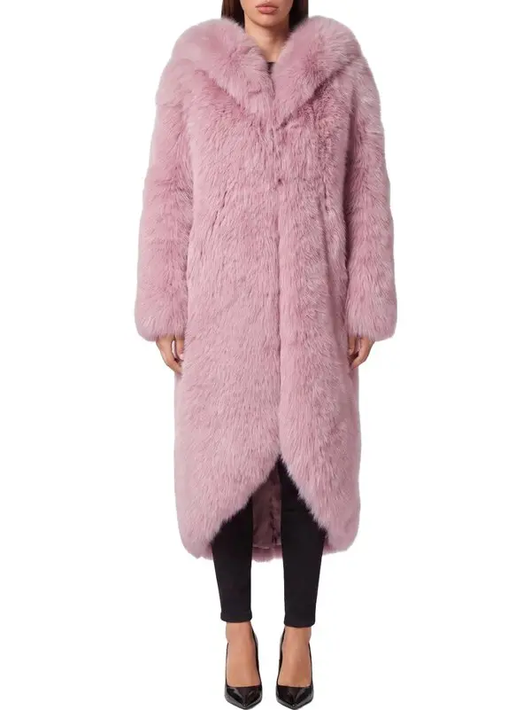 Philipp Plein Long Fur Coat With Hood - Fuchsia
