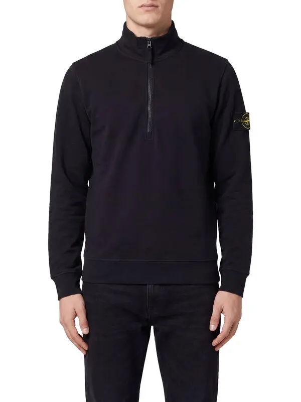 Stone Island Half-zip Cotton Turtleneck Sweatshirt With Compass Logo Patch - Navy