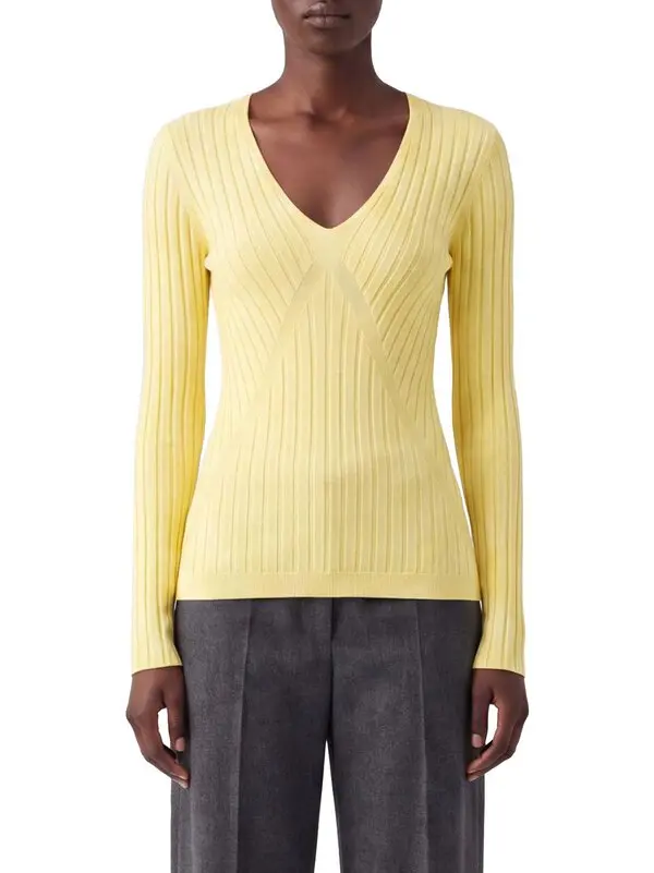 JIL SANDER Slim Fit Ribbed V-neck Sweater In Cashmere And Silk - Lime