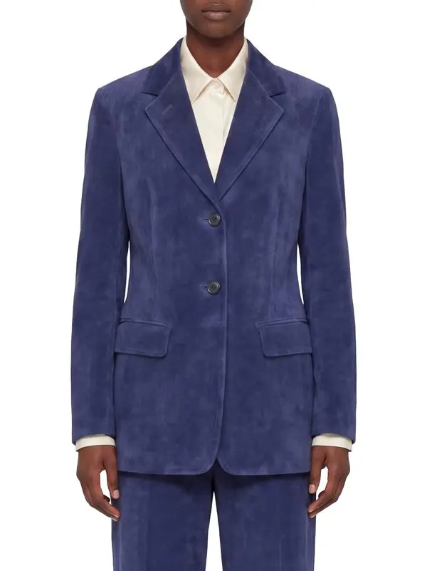 JIL SANDER Single-breasted Cropped Velvet Blazer In Cotton And Linen - Blue