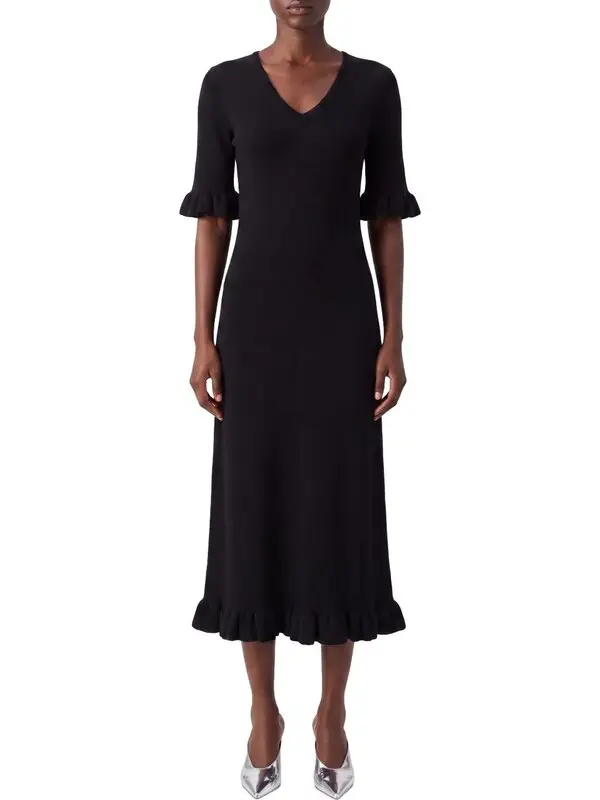 JIL SANDER Midi Dress With Ruffle Trim - Black