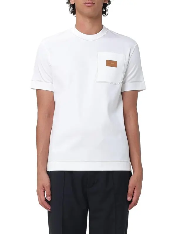 Fendi Cotton T-shirt With Patch Pocket And Applied Logo - Blue