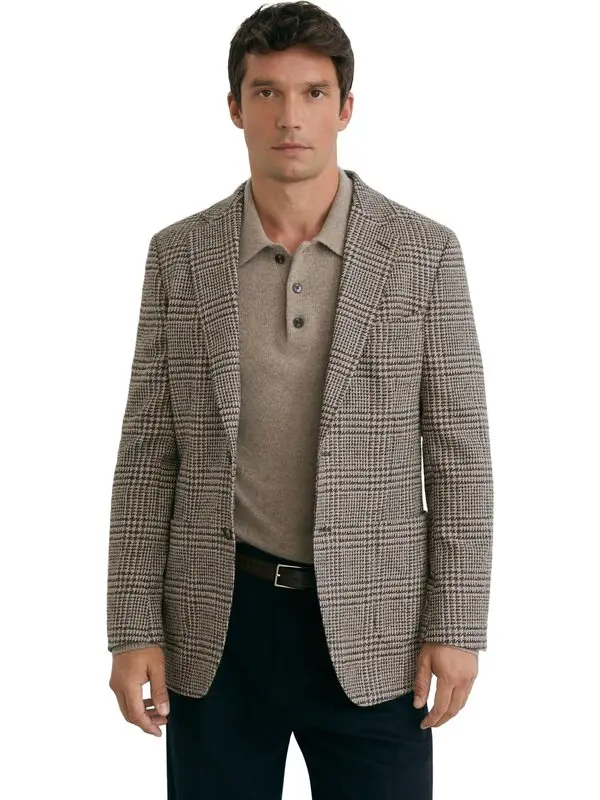 REISS Brown & White Wool-blend Houndstooth Single-breasted Blazer Classic-fit - Brown/white