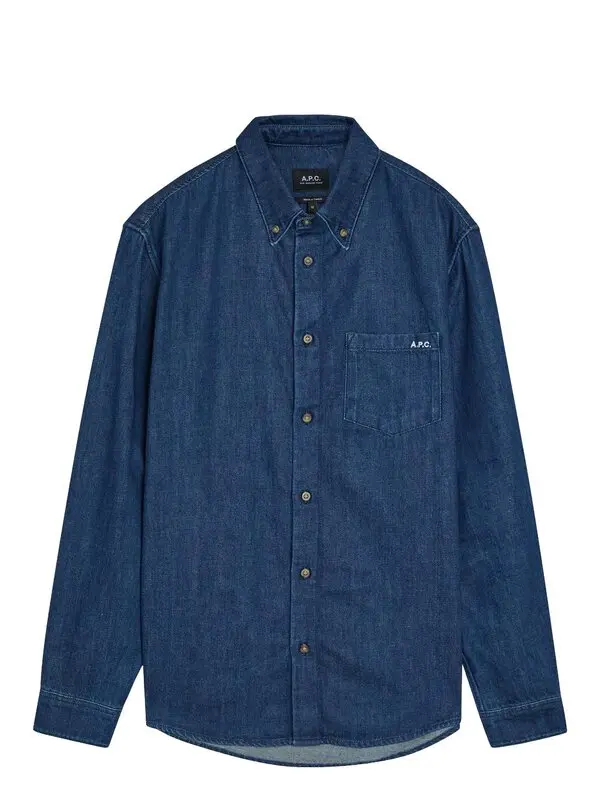 A.p.c. New Greg Embroidered Denim Shirt - Dark Blue