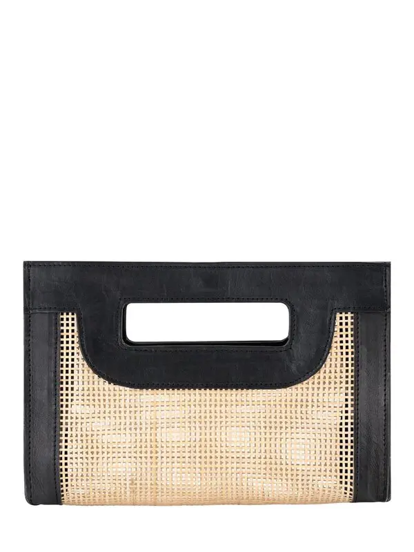 OHSUN Naomi Mesh Rattan & Leather Handheld Bag - Black