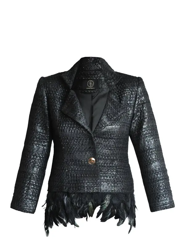 GEEGEE COLLECTION Aphrodite Blazer With Feather Embellishment - Black