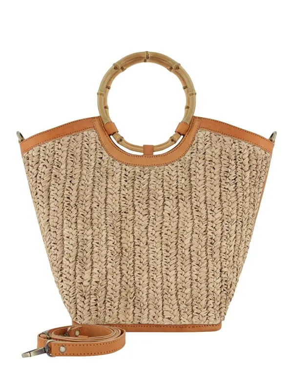OHSUN Neutrals Beata Raffia & Leather Tote Caramel - Brown