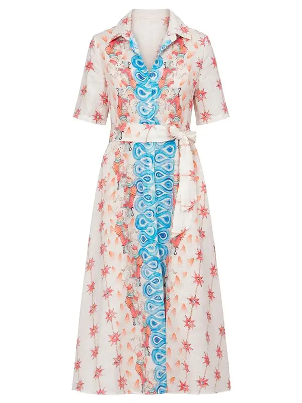 CASA ATELIER BY FERDINANDO FUSCO Linen Shirt Dress With Belt - White