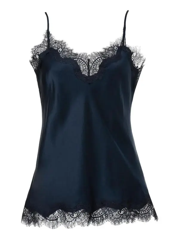 SAINTED SISTERS Scarlett Navy Camisole With Eyelash Lace Trim - Blue