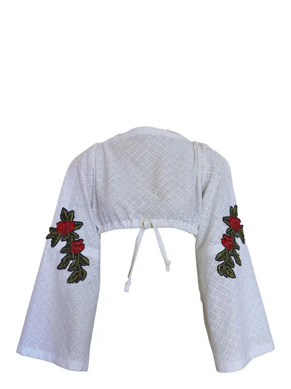 COUTURE TO YOUR DOOR Broderie Anglaise Upcycled Kimono Cropped Top - White