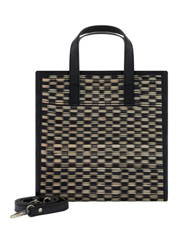OHSUN Straw & Leather Handbag - Black