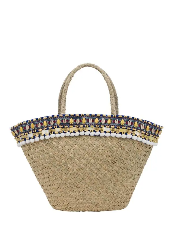 OHSUN Neutrals Ines Straw Beach Bag - Blue
