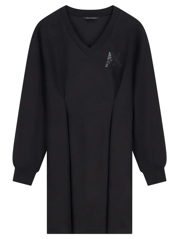 Armani Exchange Regular Fit Dress In Stretch Viscose Scuba With Rib Details - Black