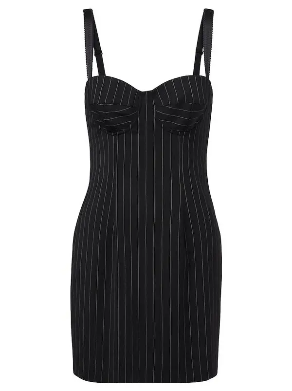 Dolce & Gabbana Pinstriped Wool And Silk-blend Bustier Dress - Black