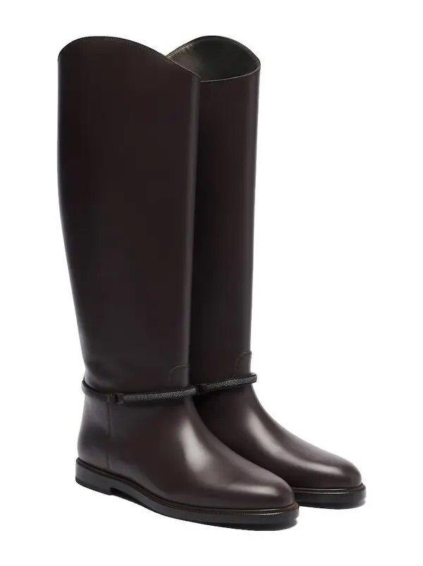 Brunello Cucinelli Monili Leather Knee-high Boots - Brown