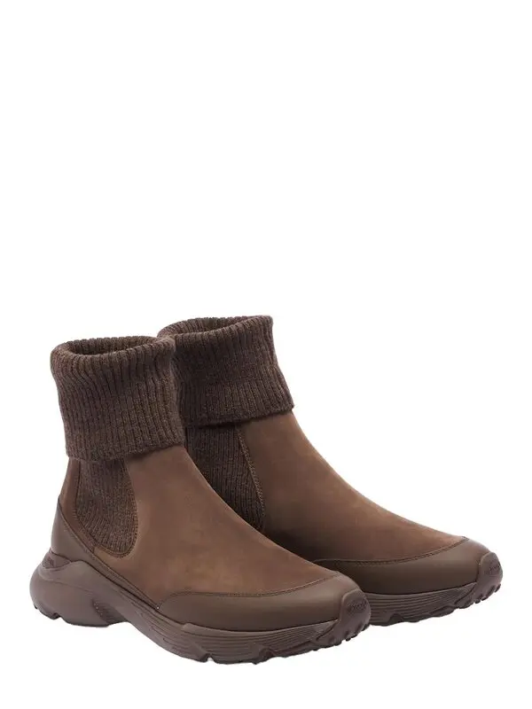 TOD'S Knitted Leather Ankle Boots - Brown