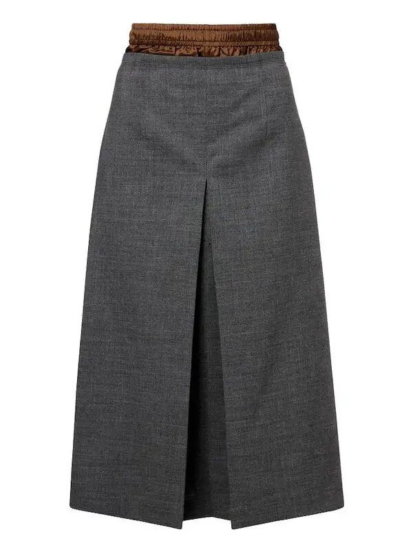 Prada Layered Pleated Wool Midi Skirt - Grey