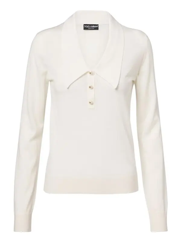 Dolce & Gabbana Embellished Cashmere-blend Polo Sweater - White