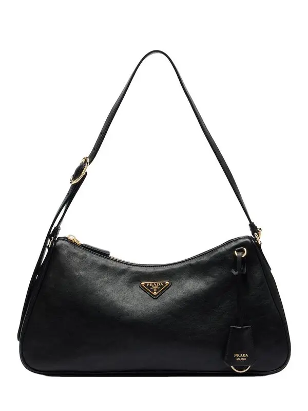 Prada Aimee Large Leather Shoulder Bag - Black