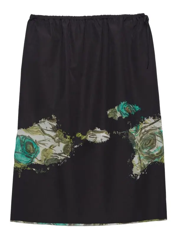 Prada Devoré Poplin Midi Skirt With Floral Print - Black