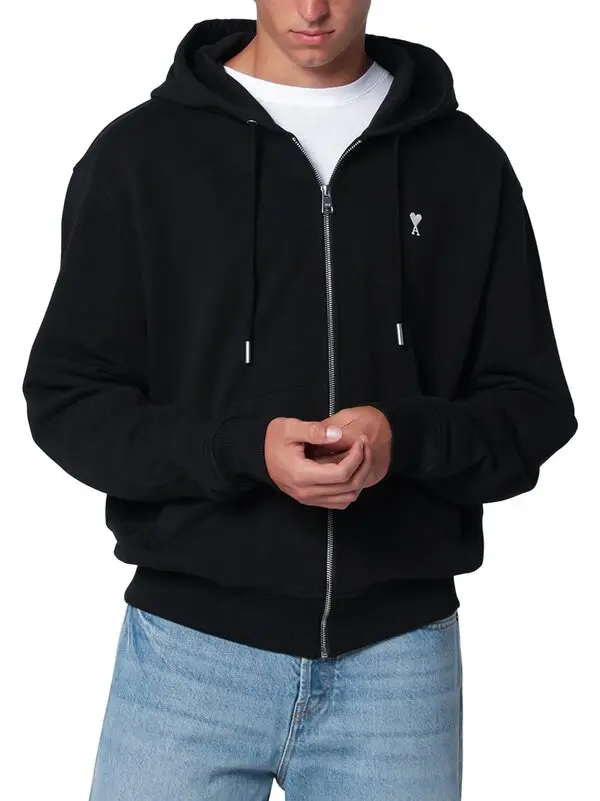 AMI Paris De Coeur Zip-up Sweatshirt - Black